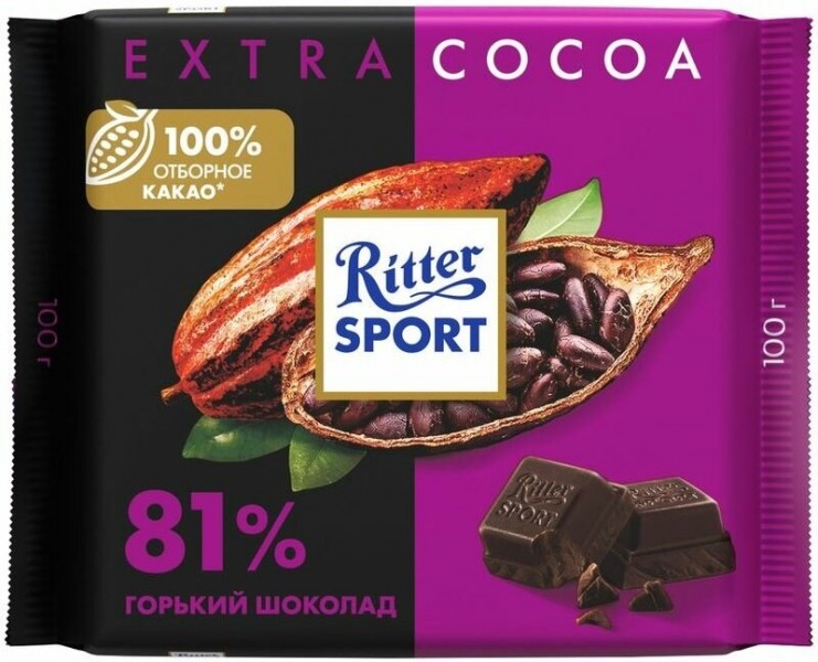 Шоколад Риттер спорт темный 100гр 81% какао